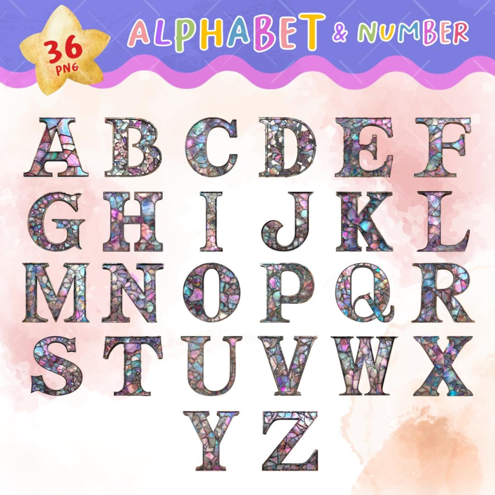Pastel Color Stained Glass Alphabet Letters Png,colorful Mosaic ...