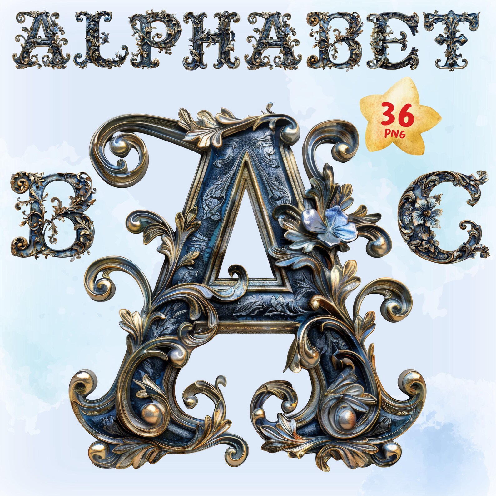 Elegant Ornate Vintage Font Set - Decorative Alphabet Letters & Numbers ...