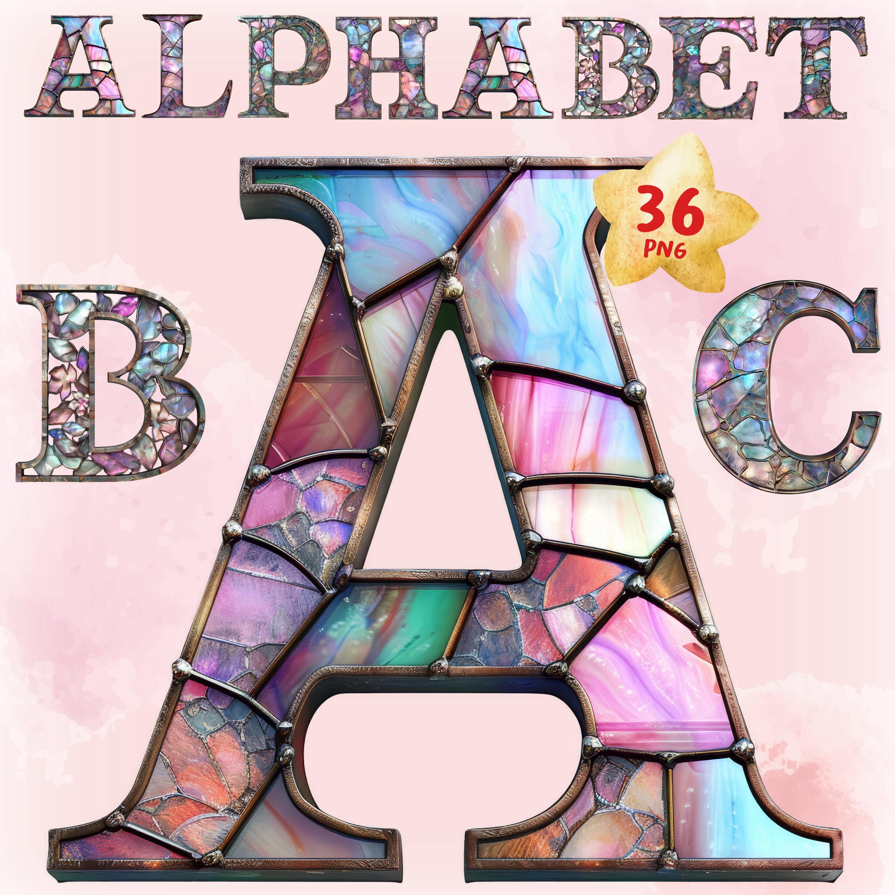 Pastel Color Stained Glass Alphabet Letters Png,colorful Mosaic ...