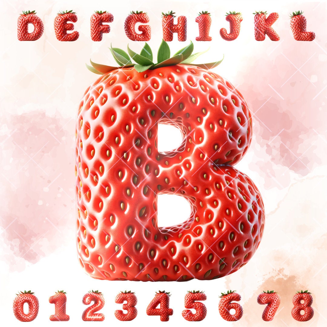 Strawberry 3D Alphabet & Numbers: Fun Fruity Font (PNG Digital Download ...