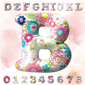 Pillow Colorful Floral Pattern Alphabet Letter PNG Set, Pillow Plush ...