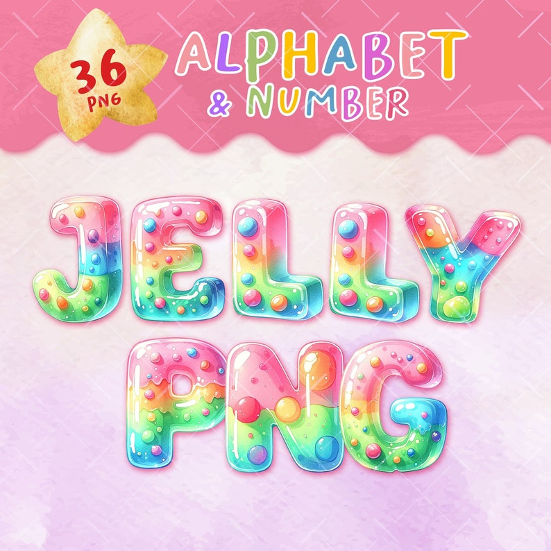 Jelly Candy Alphabet & Numbers Clipart: Watercolor PNG Files (digital ...