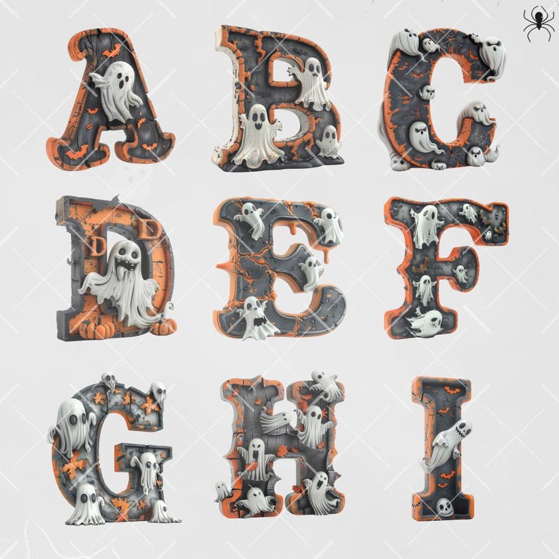 Spooky Halloween Ghost Alphabet & Numbers PNG Set, 3D Letter, Spooky ...