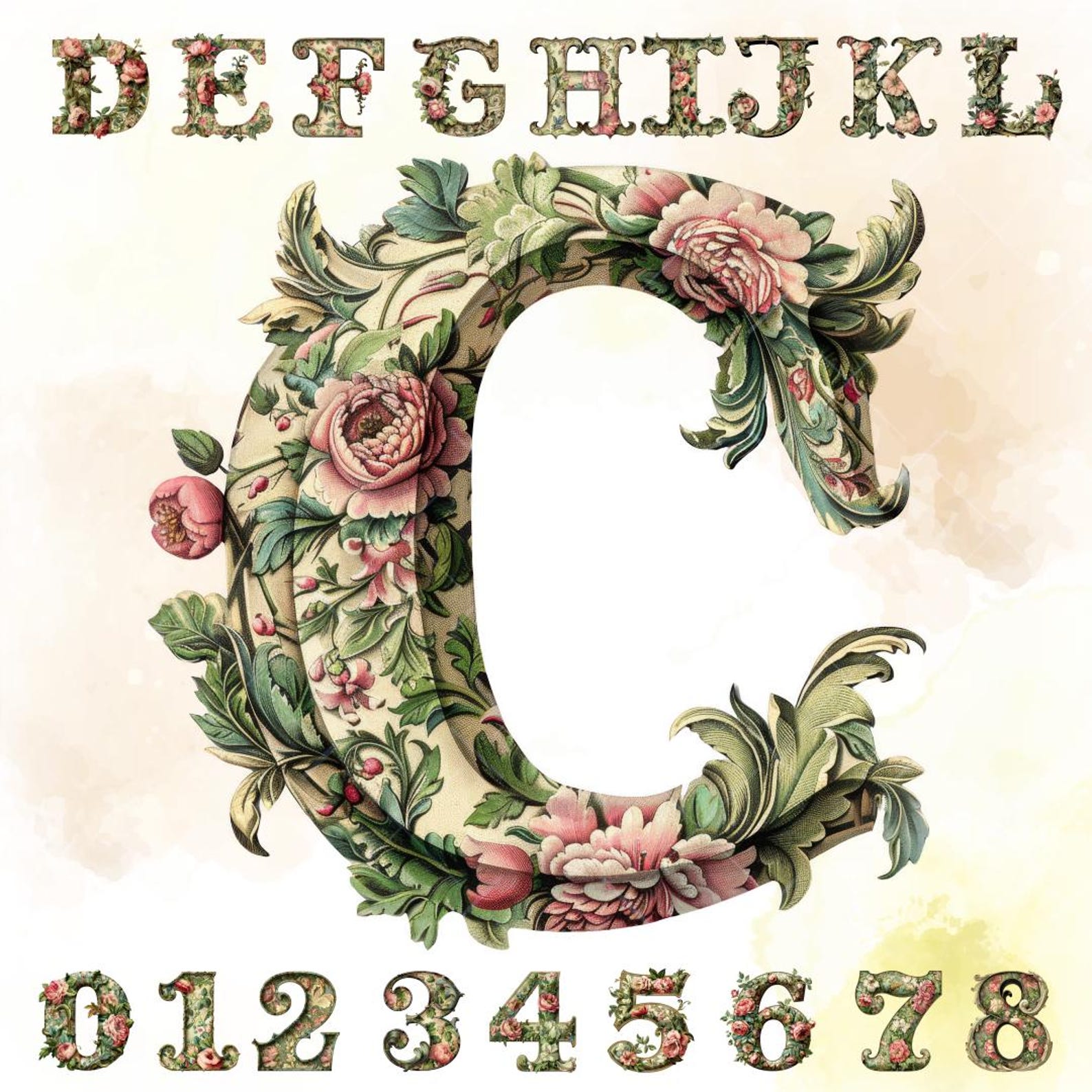 Vintage Floral Alphabet Letters PNG: Pastel Botanical Clipart (36 PNG ...