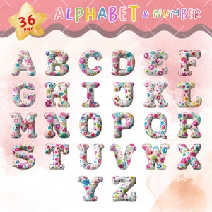 Pillow Colorful Floral Pattern Alphabet Letter PNG Set, Pillow Plush ...