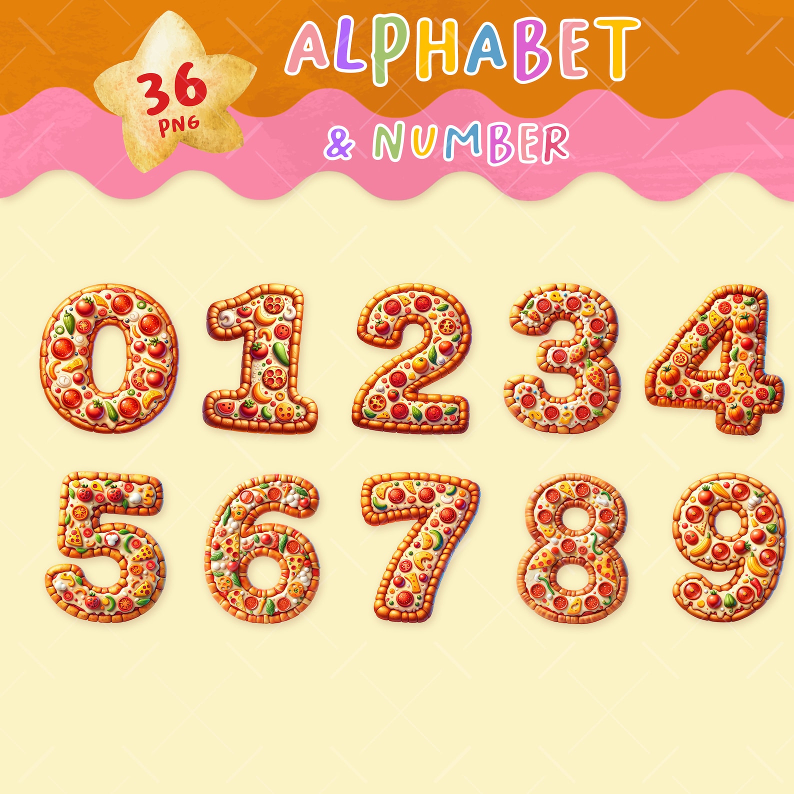 Delicious Pizza Alphabet & Numbers - Wall Art or a Pizzeria's Playful ...