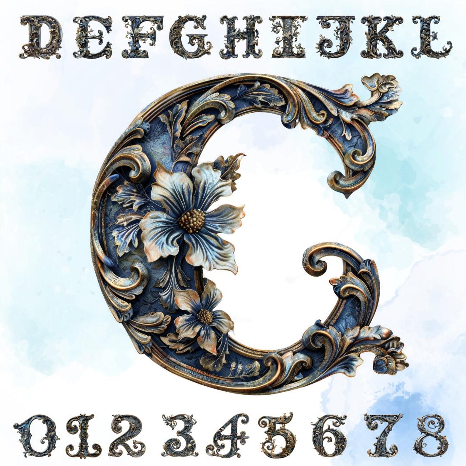 Elegant Ornate Vintage Font Set - Decorative Alphabet Letters & Numbers ...