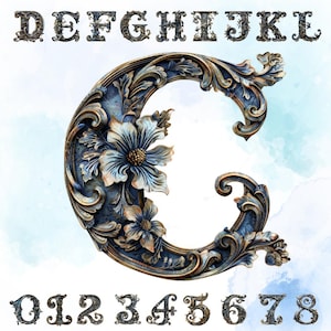 Elegant Ornate Vintage Font Set - Decorative Alphabet Letters & Numbers ...