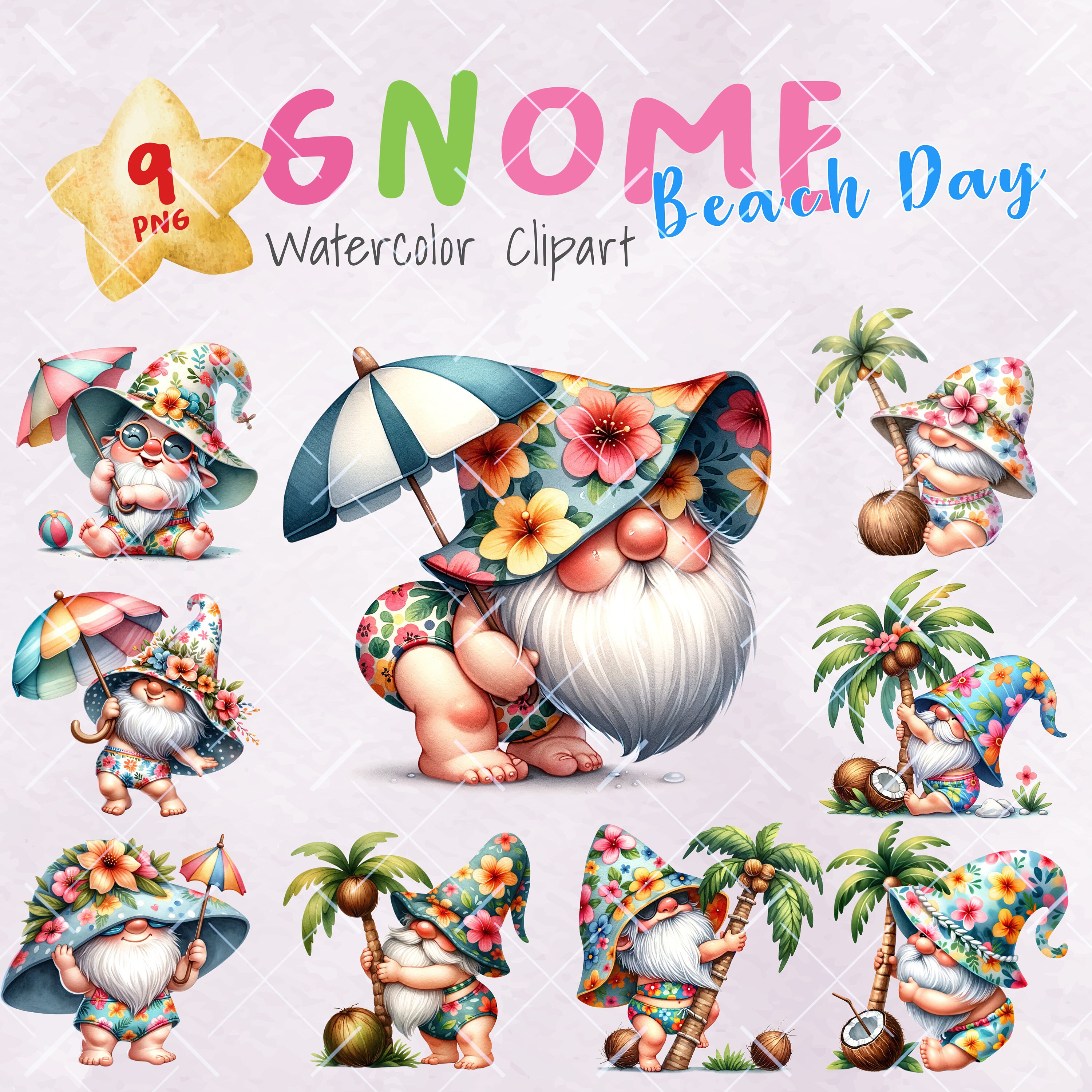 Watercolor Clipart Funny Gnome Enjoy Beach Activities,summer and ...