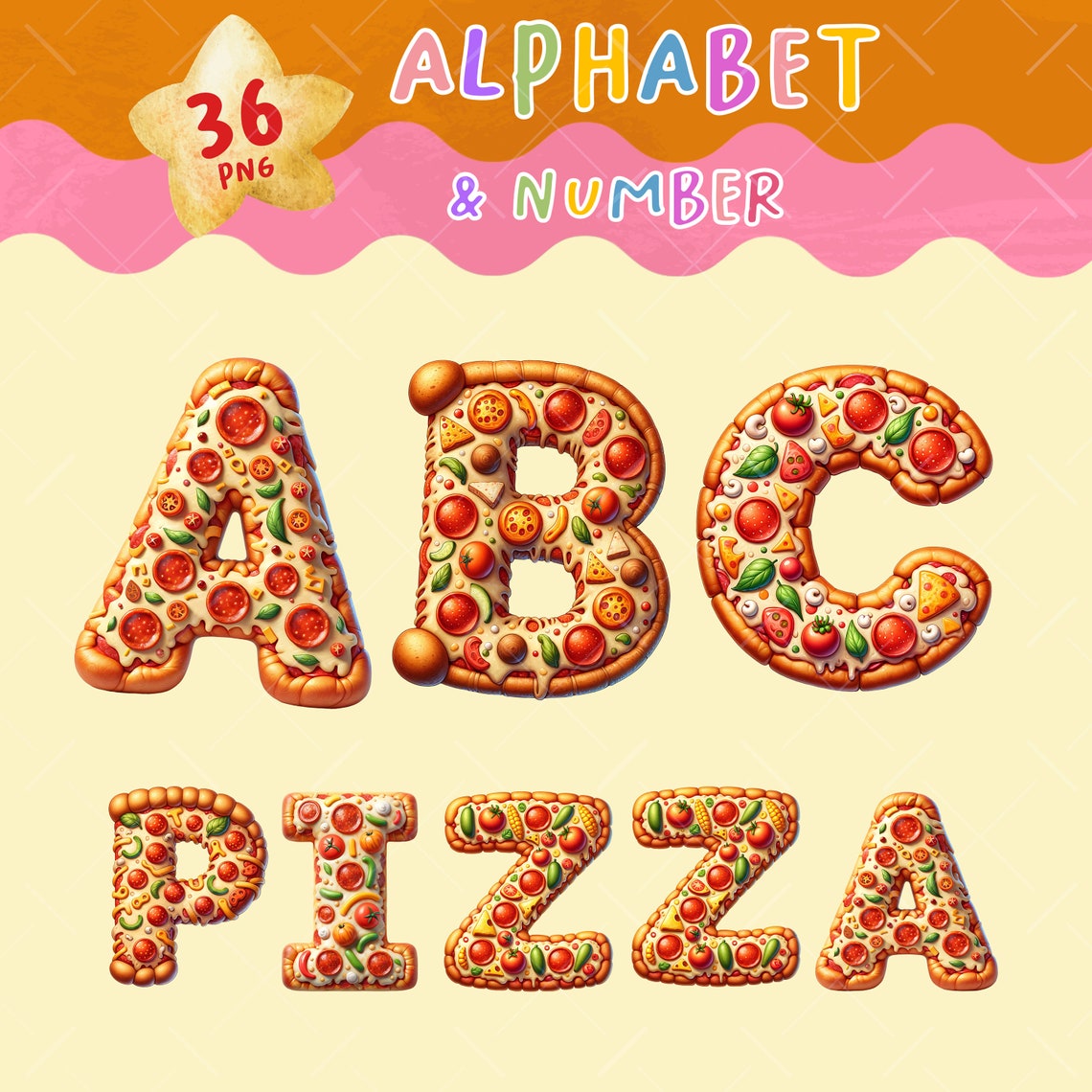 Pizza Alphabet Clipart: Food Letters & Numbers (digital Download) - Etsy