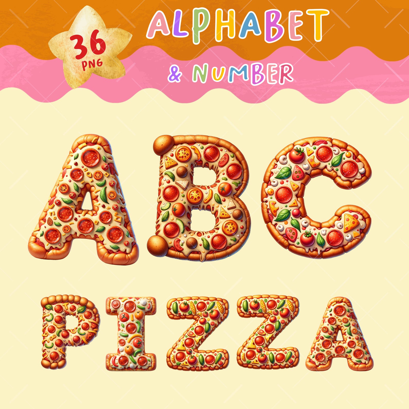 Delicious Pizza Alphabet & Numbers - Wall Art or a Pizzeria's Playful ...