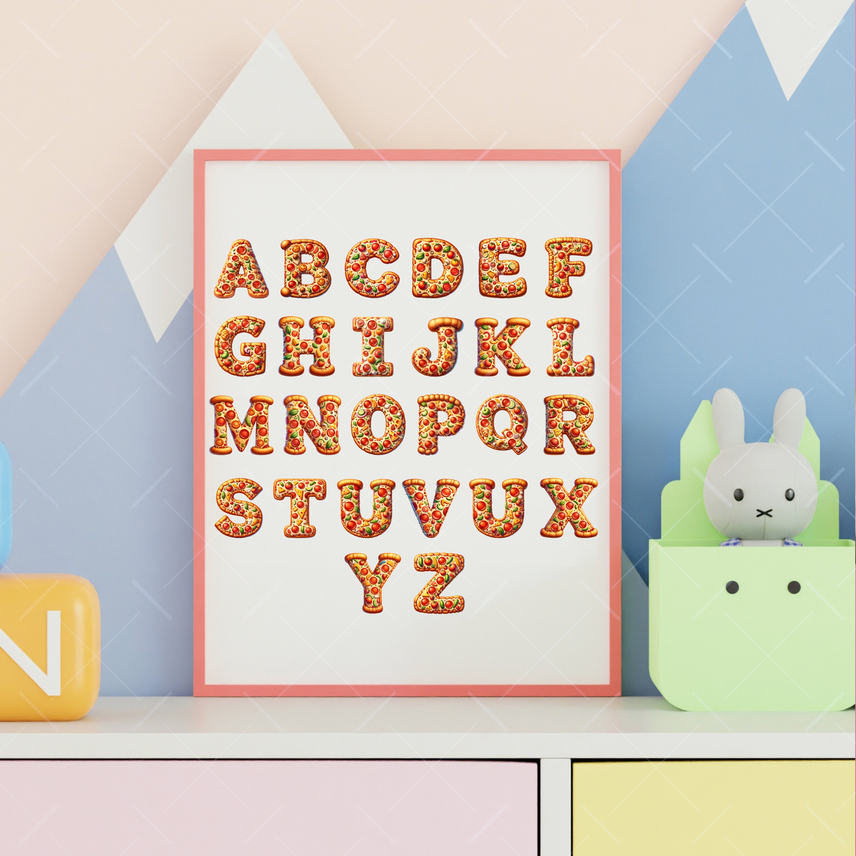 Delicious Pizza Alphabet & Numbers - Wall Art or a Pizzeria's Playful ...