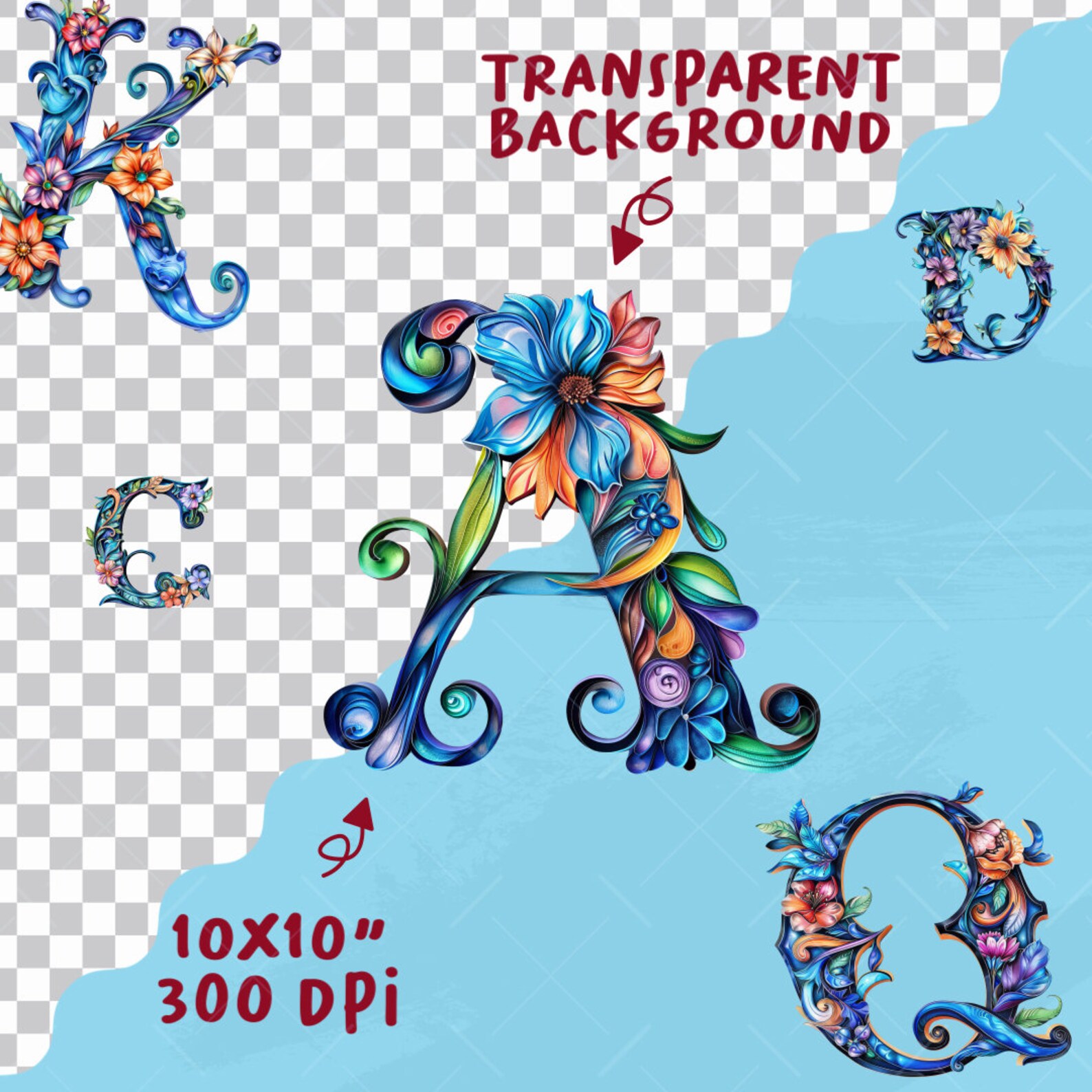 Elegant Metal Floral Alphabet & Numbers Decorated With Beautiful Swirl ...