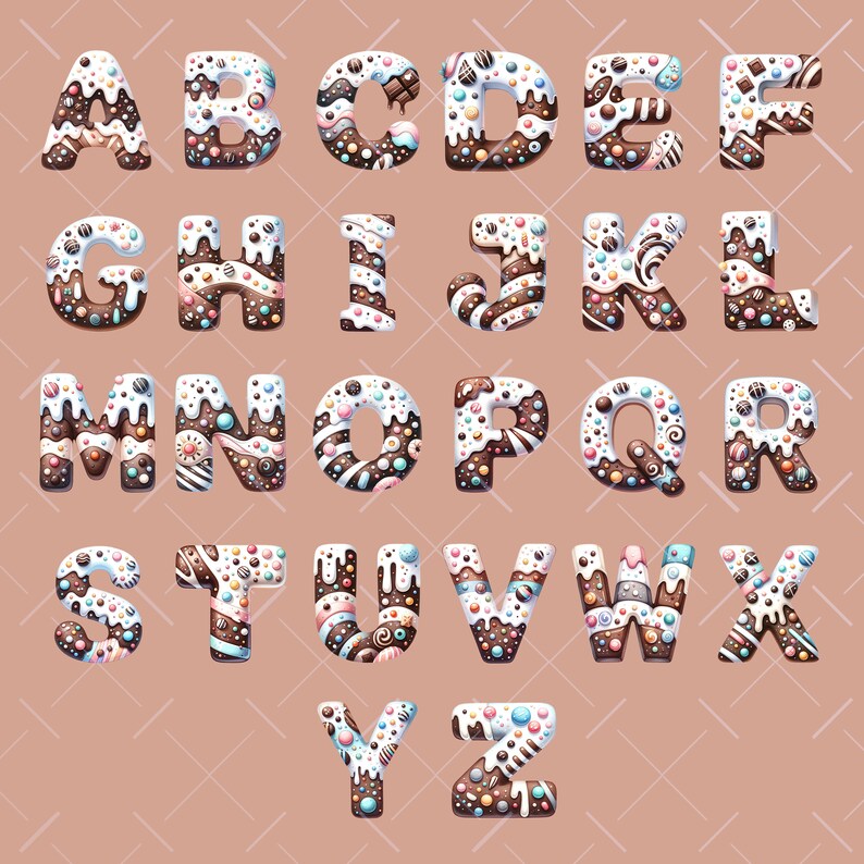 Chocolate Doughnut Alphabet & Numbers Clipart: 36 PNG Files (digital ...