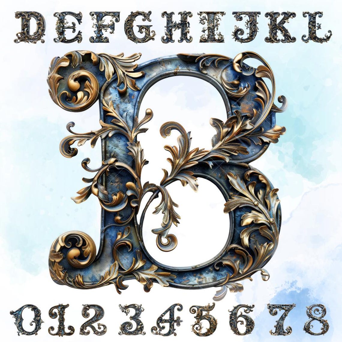Elegant Ornate Vintage Font Set - Decorative Alphabet Letters & Numbers ...