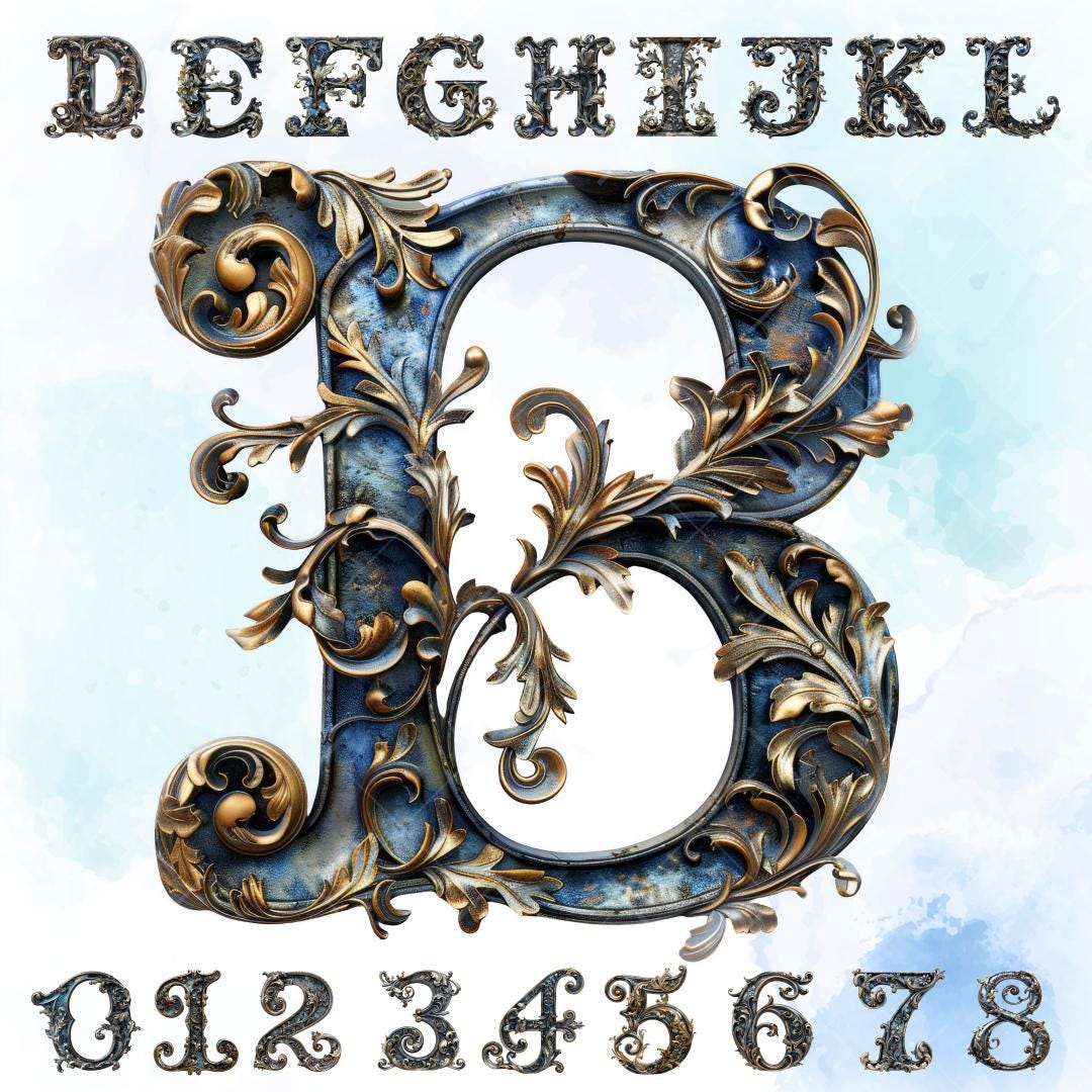 Elegant Ornate Vintage Font Set - Decorative Alphabet Letters & Numbers ...