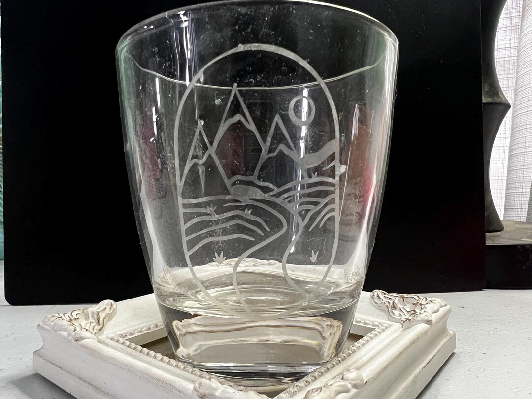 Etched Mountains Rocks Glass - Etsy