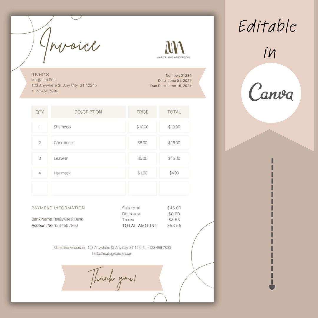 Custom Canva Invoice Template Fully Editable Canva Invoice Template ...