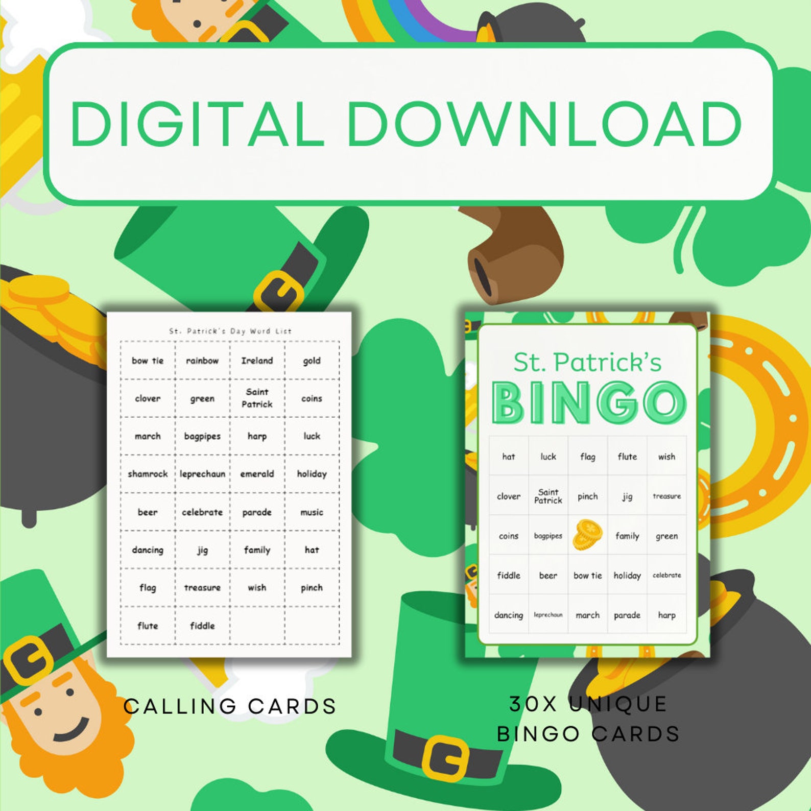 30 St. Patrick's Day Printable Bingo Cards, Saint Patrick's Day Game ...