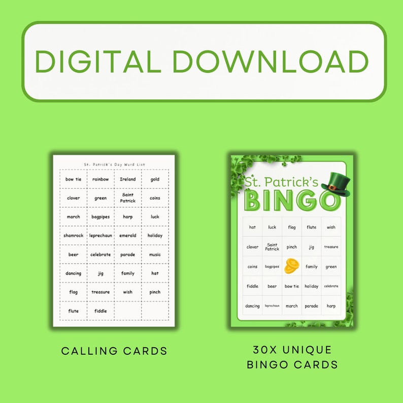 30 St. Patrick's Day Printable Bingo Cards, Saint Patrick's Day Game ...