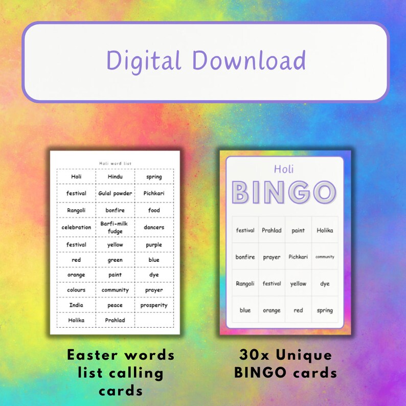 Holi Festival Bingo Printable Game, Holi Bingo Cards, Hindu Celebration ...