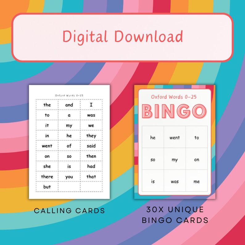 30 Oxford Words Bingo Printable Cards, Sight Words Bingo Game, Fun ...