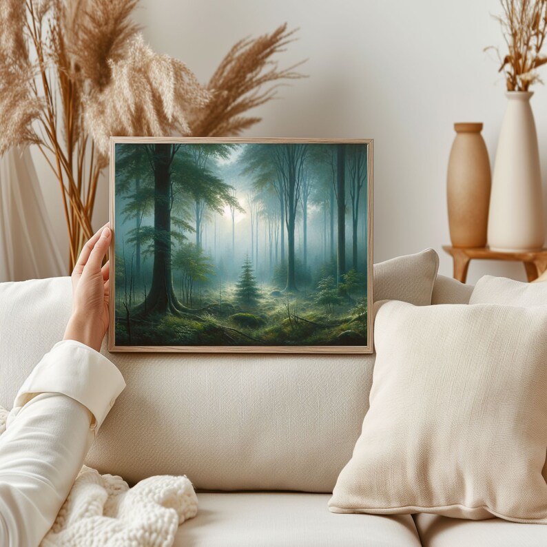 Tranquil Woods at Dawn - Luminous Mist and Verdant Trees Canopy, High ...