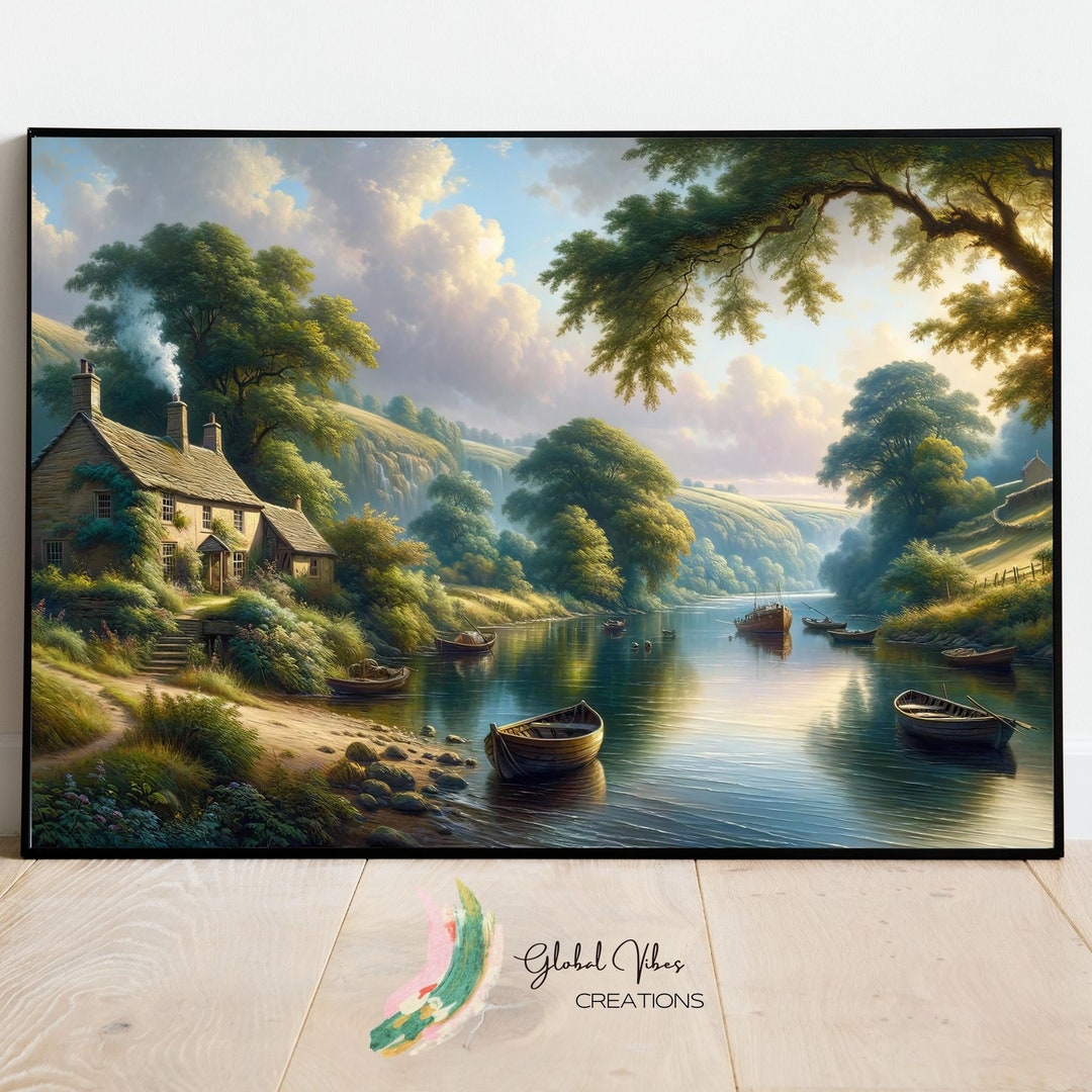 Tranquil River and Rowboats - Rustic Countryside, High-resolution ...