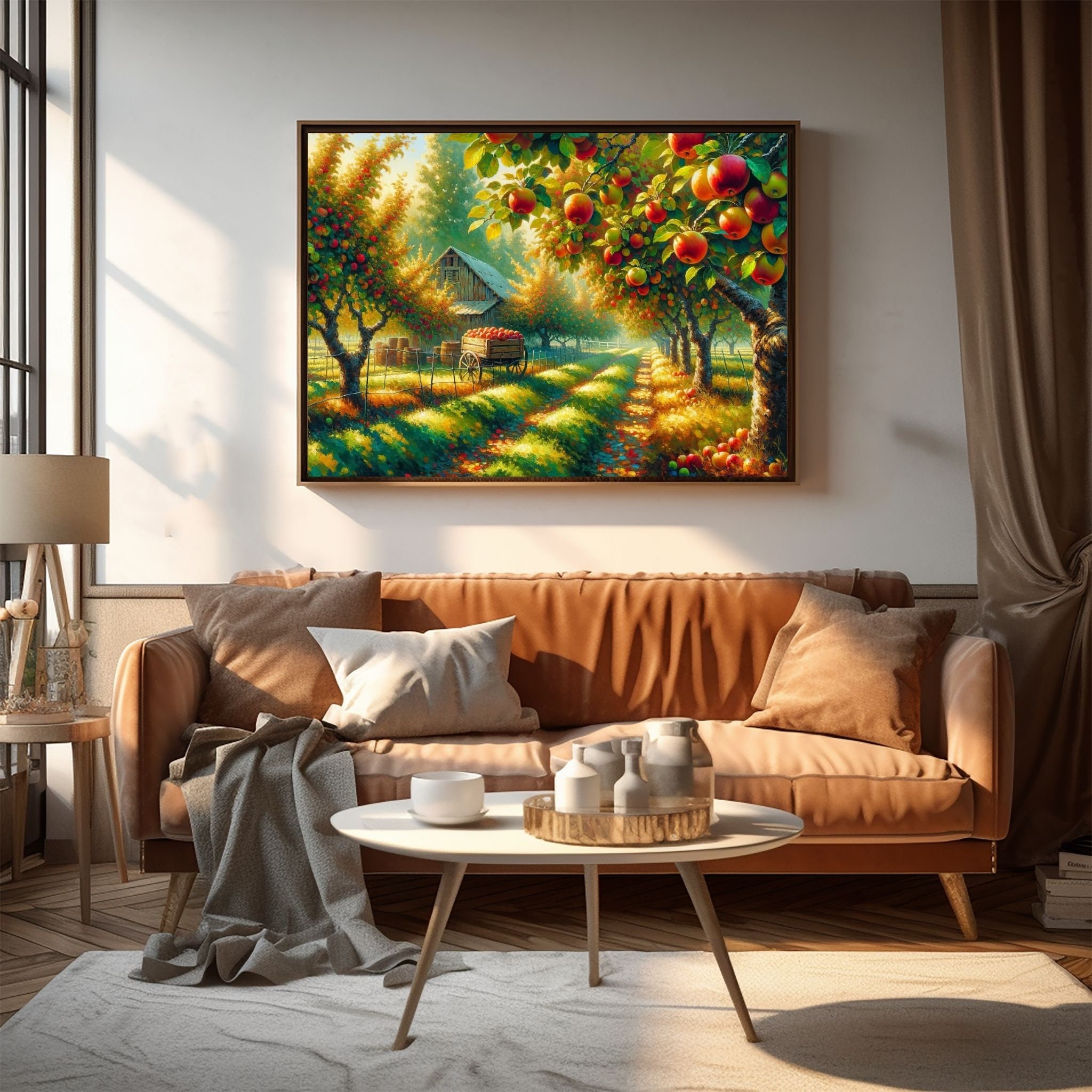 Vibrant Orchard Pathway Apple Trees, Rustic Farmhouse, Harvest Season ...