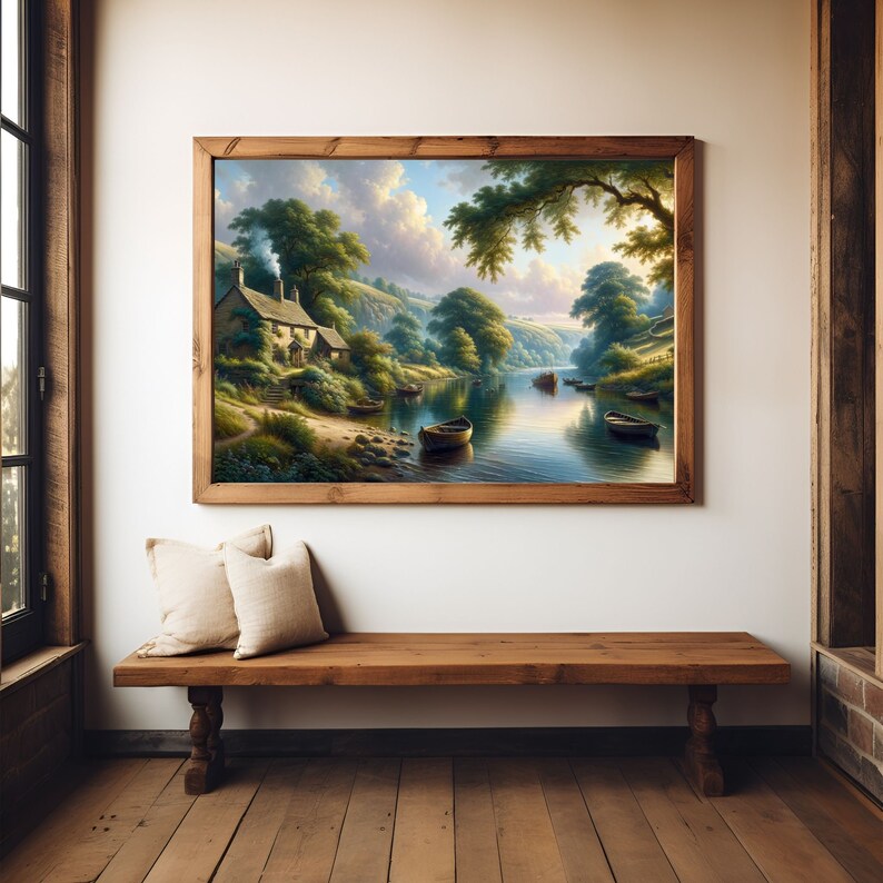 Tranquil River and Rowboats - Rustic Countryside, High-resolution ...