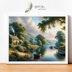 Tranquil River and Rowboats - Rustic Countryside, High-resolution ...