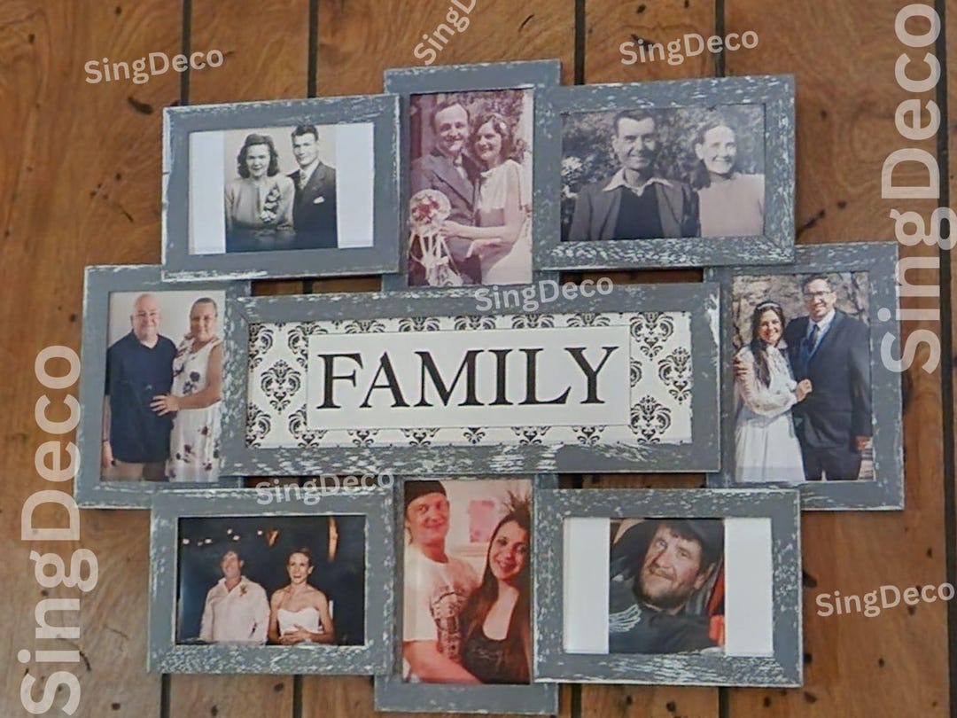 9 Opening Wooden Collage Picture Frame Family Picture Frame Rustic ...