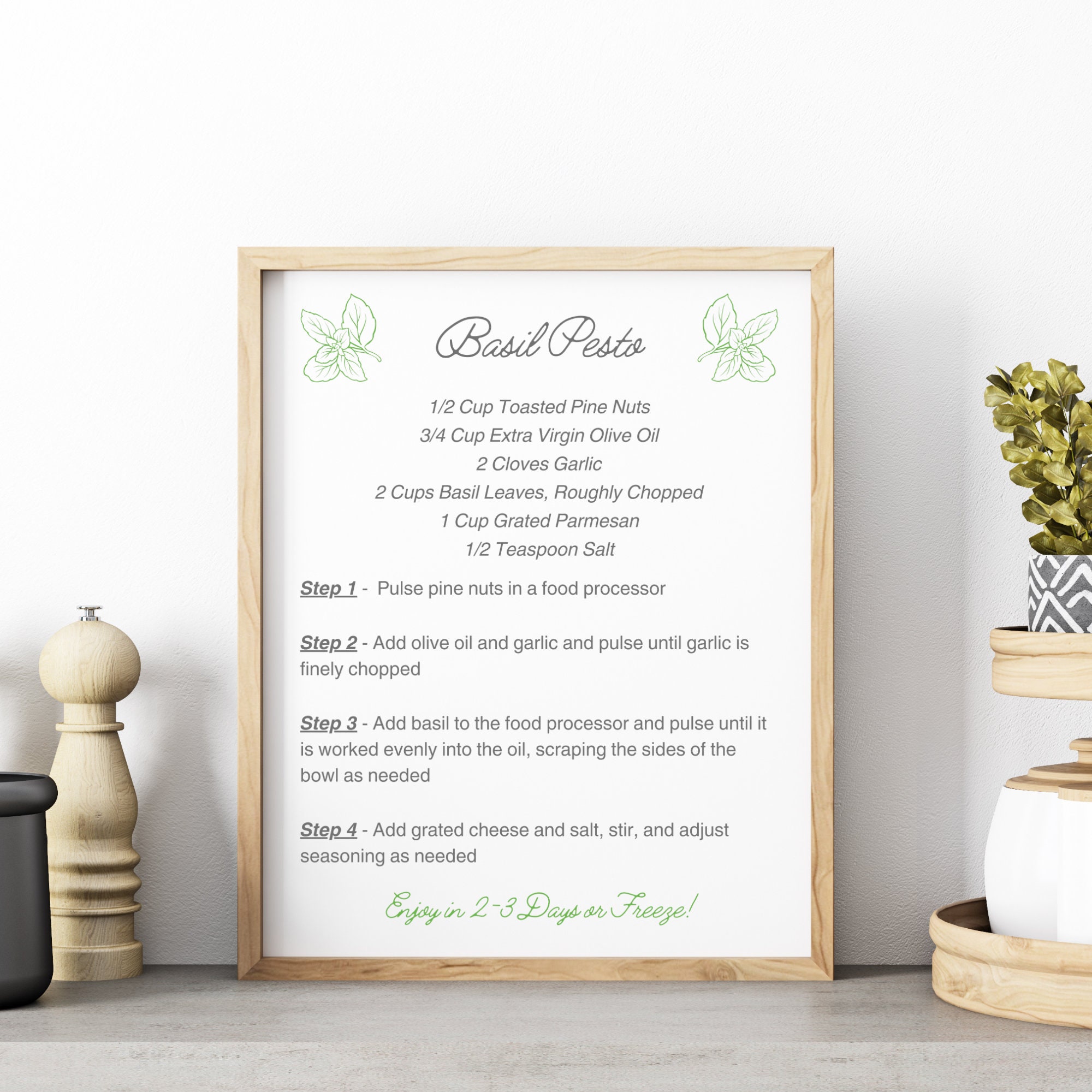 Printable Basil Pesto Recipe Card: Kitchen Decor (instant Download) - Etsy