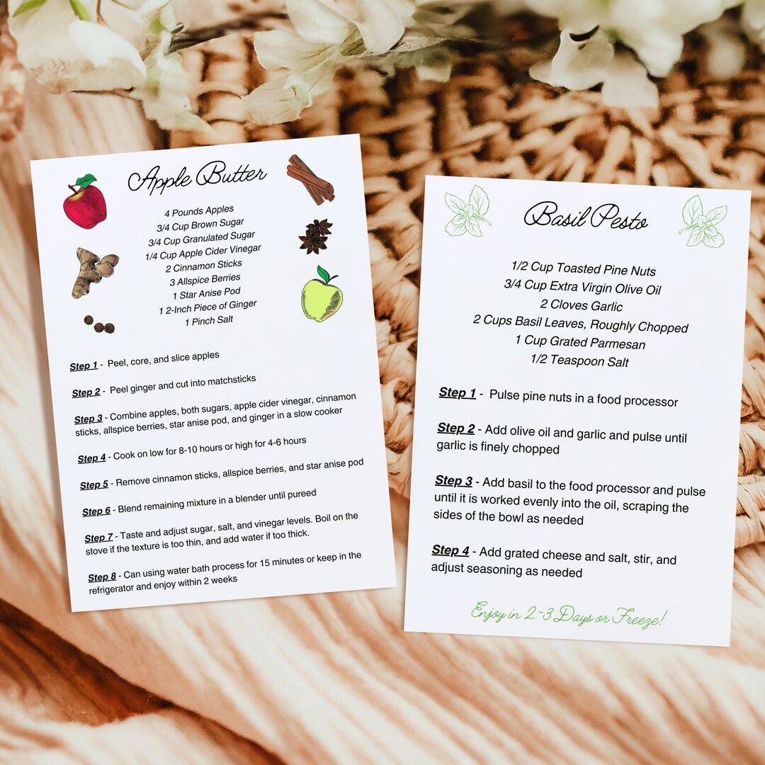 Printable Recipe Cards: Apple Butter, Basil Pesto (instant Download) - Etsy