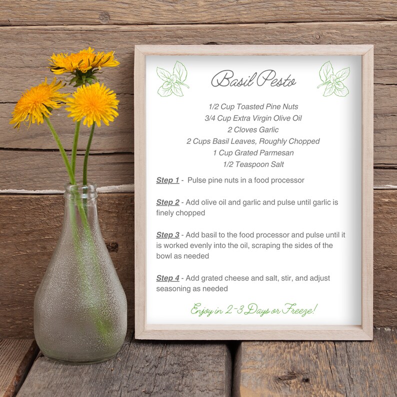 Printable Basil Pesto Recipe Card: Kitchen Decor (instant Download) - Etsy