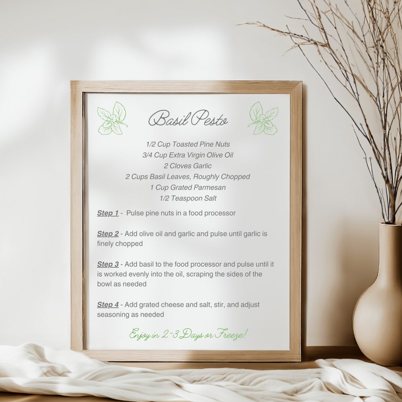 Printable Basil Pesto Recipe Card: Kitchen Decor (instant Download) - Etsy
