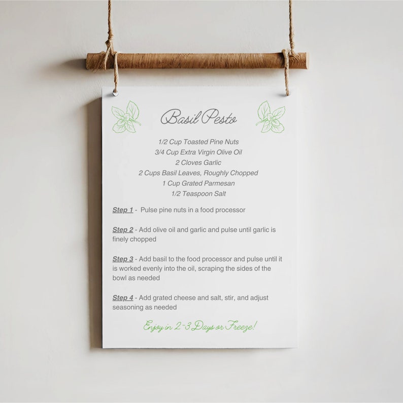 Printable Basil Pesto Recipe Card: Kitchen Decor (instant Download) - Etsy