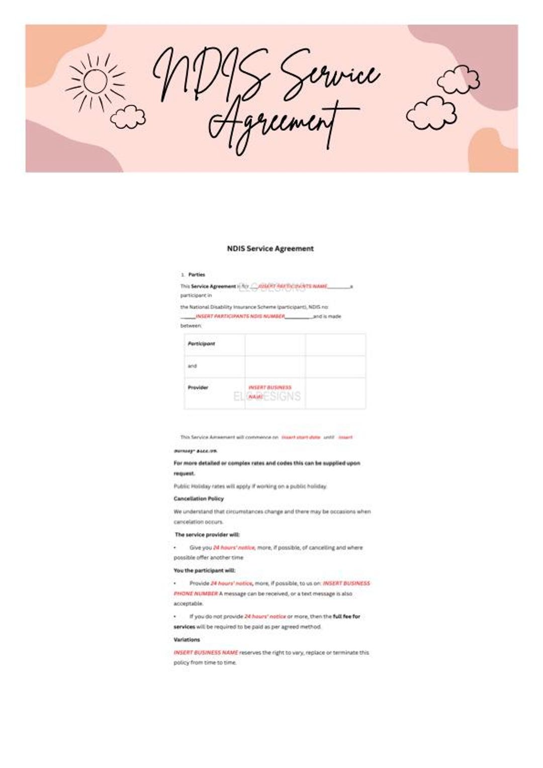 NDIS Service Agreement Template - Etsy