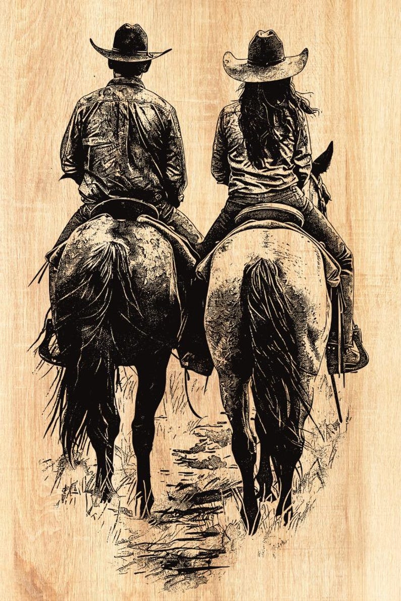 Silver Pack®! Western Cowboy Couple Laser Engraving File PNG_SVG_PDF ...