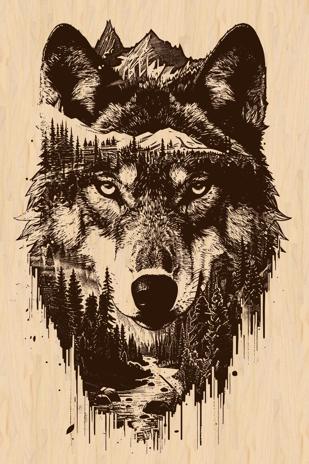 Silver Pack®! Double Exposure Wolf Laser Burn Files PNG_SVG_PDF_EPS ...