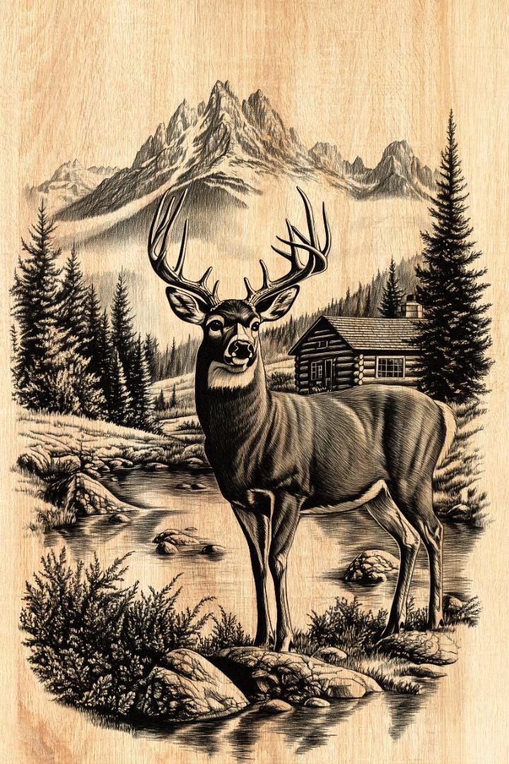 Silver Pack®! Whitetail Buck Cabin Scene Laser Engraving File PNG, JPEG ...