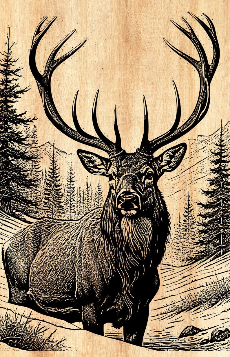 Silver Pack® Enchanted Elk in Snowy Forest Laser Engraving Design PNG ...