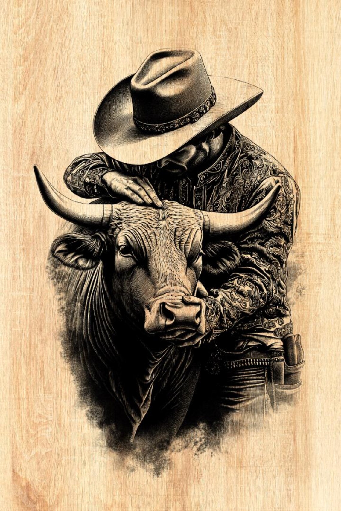 Silver Pack®! Cowboy With Longhorn Bull Laser Engraving File PNG, JPEG ...