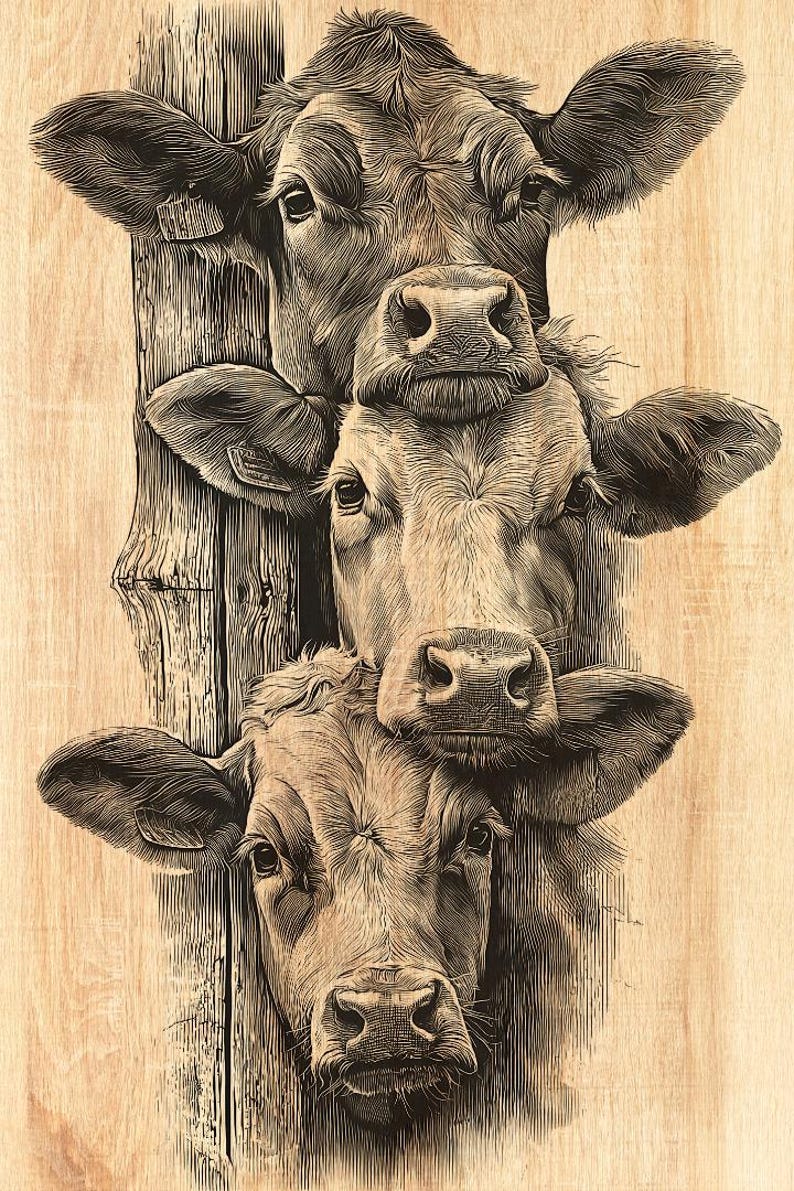Silver Pack®! Three Cows at Fence Laser Engraving File PNG, JPEG High ...