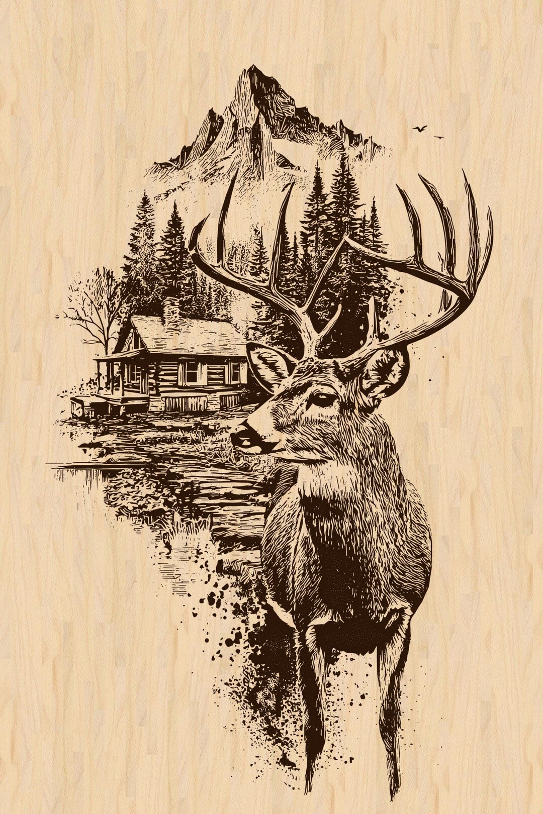 Silver Pack®! Whitetail Buck & Cabin Laser Engraving File PNG, JPEG ...