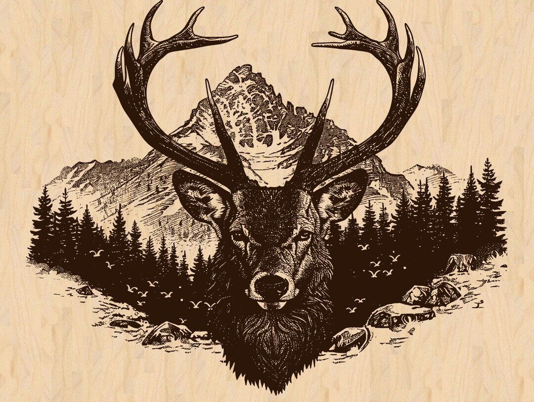 Silver Pack®! Elk & Mountains Laser Engraving File: Wildlife Art ...