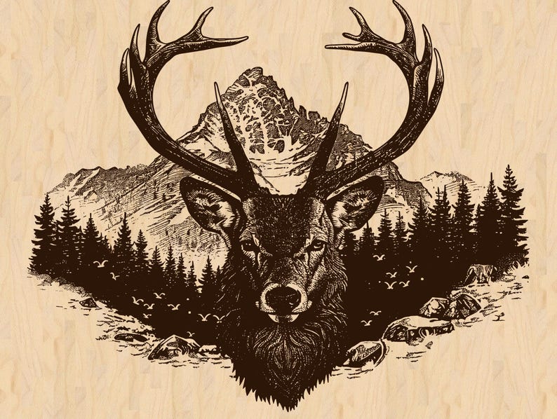 Silver Pack®! Elk & Mountains Laser Engraving File: Wildlife Art ...