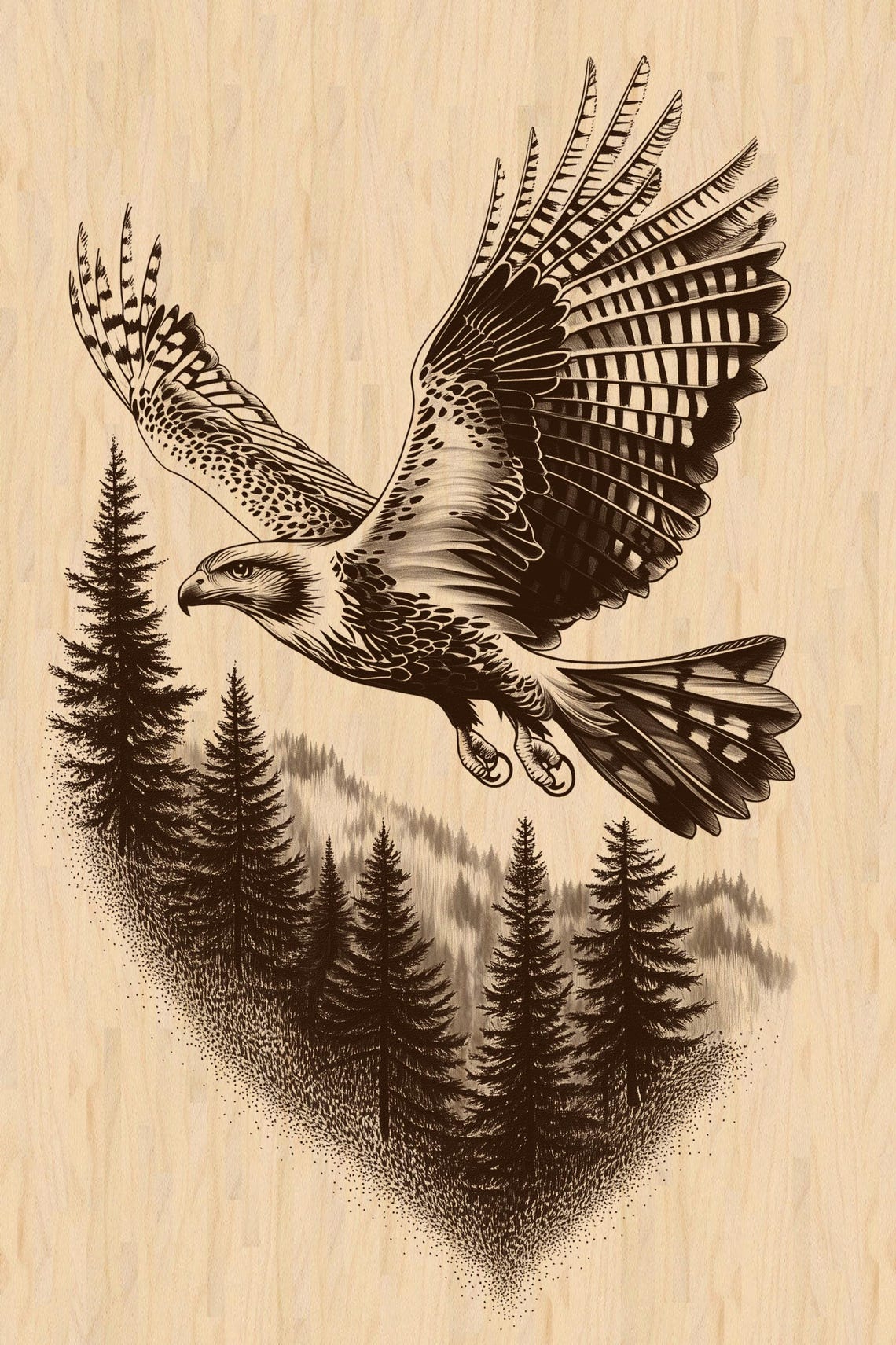 Silver Pack®! Hawk Over Pine Forest Laser Engraving File PNG, JPEG High ...