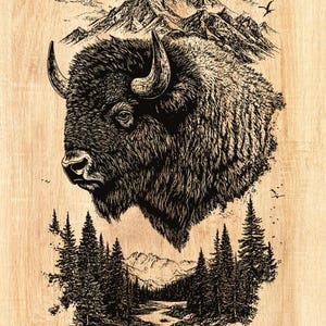 Silver Pack®! Bison Laser Engraving File PNG_SVG_PDF_EPS, High Detail ...