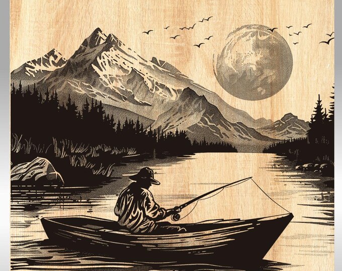 Silver Pack®! Fisherman Laser Engraving File PNG_SVG_PDF_EPS, Mountain ...